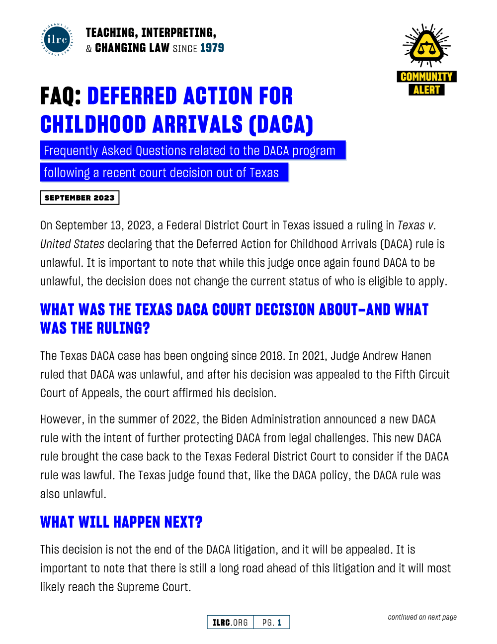 Frequently Asked Questions: DACA (September 2023) | Immigrant Legal Resource Center | ILRC